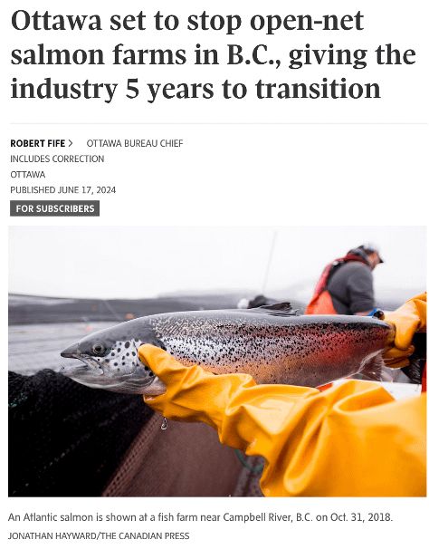 Government of Canada bans open net-pen salmon farms in transition plan ...
